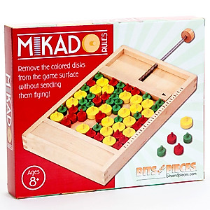 Bits and Pieces - Mikado Rules Wooden Board Game-A Classic Wooden Land Mine Board Game Family Game - Board Measures 11-1/2'' x 7''