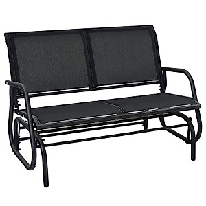 Giantex Swing Glider Chair 48 Inch with Spacious Space, 2 People Swing Lounge Glider Chair Cozy Patio Bench Outdoor & Indoor for Patio, Backyard, Poolside, Lawn Steel Rocking Garden Loveseat (Black)