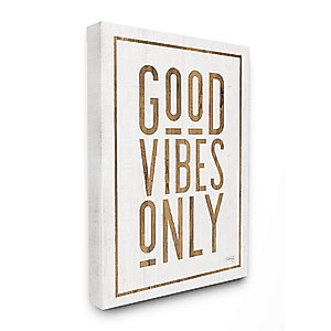 Stupell Industries Good Vibes Only Rustic White and Exposed Wood Look Sign Canvas Wall Art, 16 x 20, Multi-Color