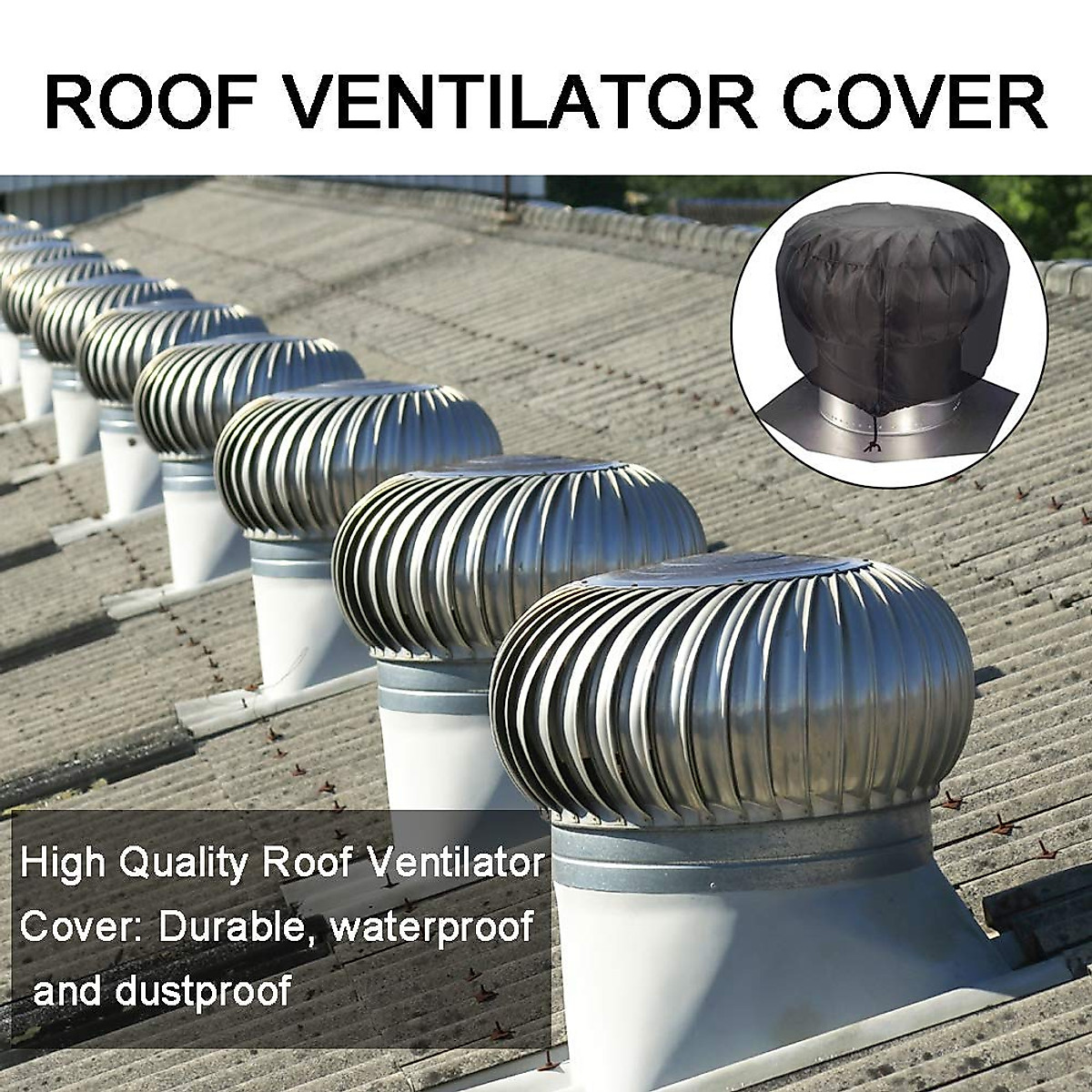 Turbine Roof Vent Cover, Heavy Duty Turbine Ventilator Protector Shield, Waterproof 1680D Oxford Fabric, Adjustable Drawstring Design, Year Around Protection for Your Roof Vent (S: 12"x17.5")