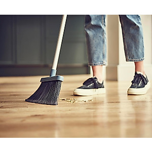 Joseph Joseph CleanStore Wall-Mounted Adjustable Long Handle Broom Sweeper with Dust-Shield Storage, Indoor Sweeping Floor Brush with Soft Bristles and Comb