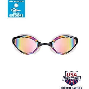 Arena Python Racing Swim Goggles for Men and Women, UV Protection, Anti-Fog, Dual Strap, Mirror Lens, Copper/White