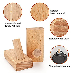 Laelr 6 Pack Wood Wall Hooks Wood Coat Hooks Wall Mounted Rustic Wooden Wall Hooks with 12 Screws Heavy Duty Wall Hanger Robe Hook for Hanging Coats Backpacks Hats Scarf Clothes Towels Bags 11-22lbs