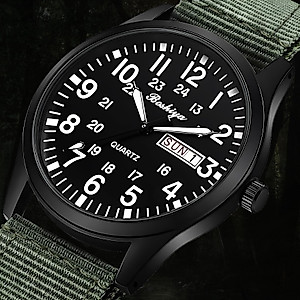 BOSHIYA Men's Military Tactical Field Watches Outdoor Sports/Work Watch Waterproof Analogue Quartz Watches Minimalist Lightweight Nylon Watch - Imported Japanese Movement/40mm Waterproof/Date Display