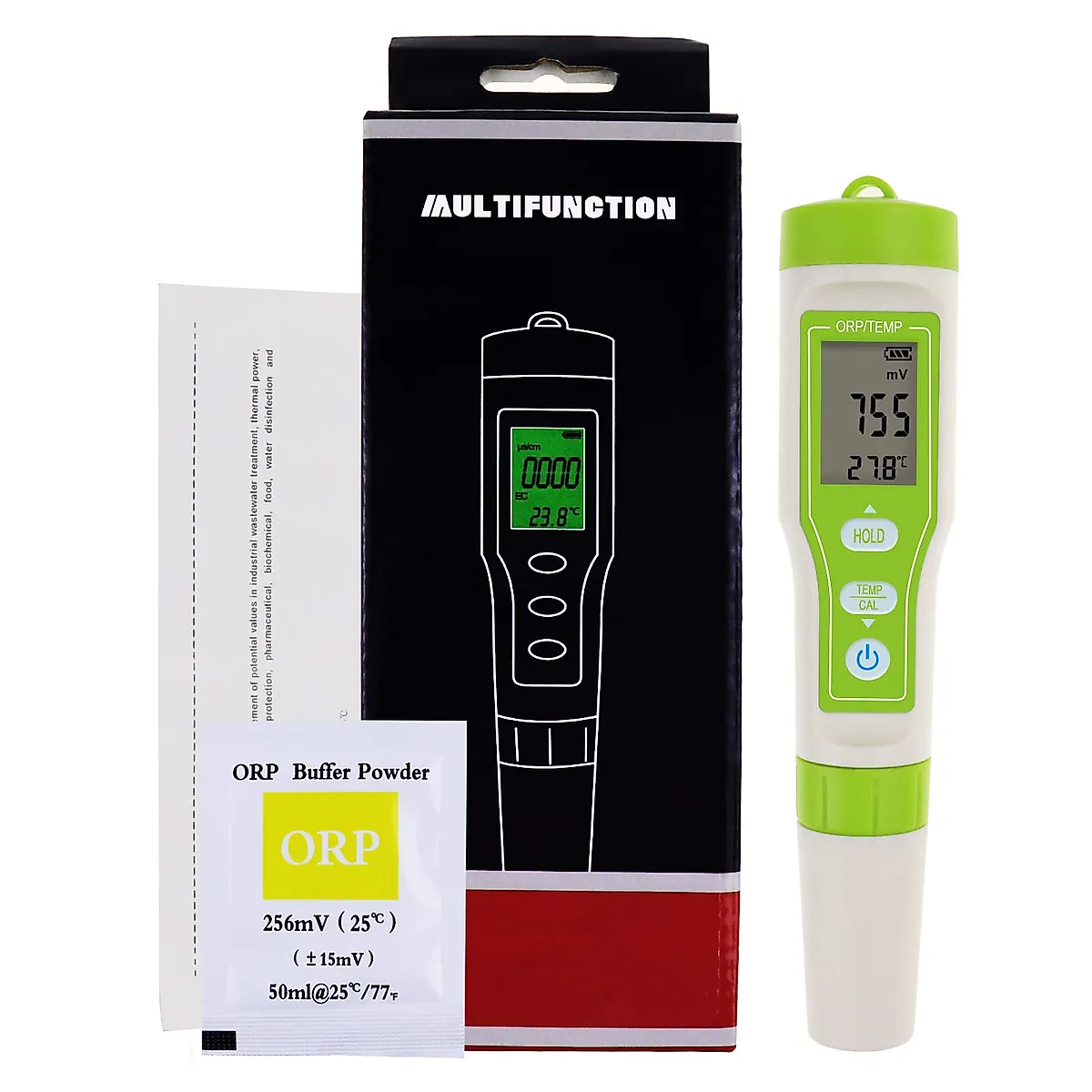 Pensize ORP Tester -1200~1200mV with ORP Calibration Buffer Powder for Water Quality Measurement ±2mV High Accuracy Oxidation Reduction Potential Meter