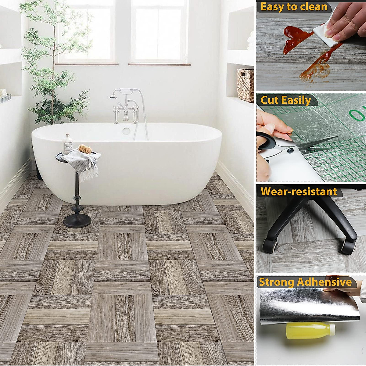 WIFEA Vinyl Flooring Roll, Vinyl Plank Flooring 23.6"x 118"/19 Sq.Ft, Unique Oak Texture Wear and Water Resistant Vinyl Flooring, 1.5mm Thickened Peel and Stick Floor Tiles for Any Room, Gray