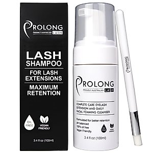 Eyelash Extension Shampoo & Brush - Large 100ml Bottle - Gentle Foaming Cleanser Lash Wash for Extensions and Natural Lashes - Safe Daily Makeup Remover - Paraben & Sulphate Free - Salon & Home Use