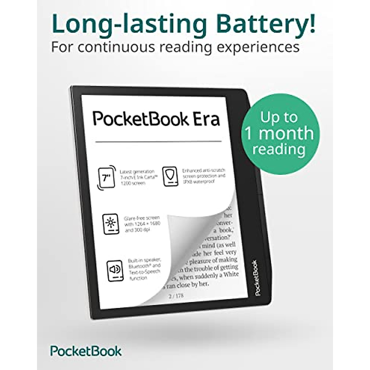 PocketBook Era E-Reader, Stardust Silver, 16GB | 7ʺ Glare-Free & Eye-Friendly Touch-Screen with E -Ink Technology | Waterproof | Text-to-Speech, Audio- & E-Book Reader | SMARTlight & Built-in Speaker
