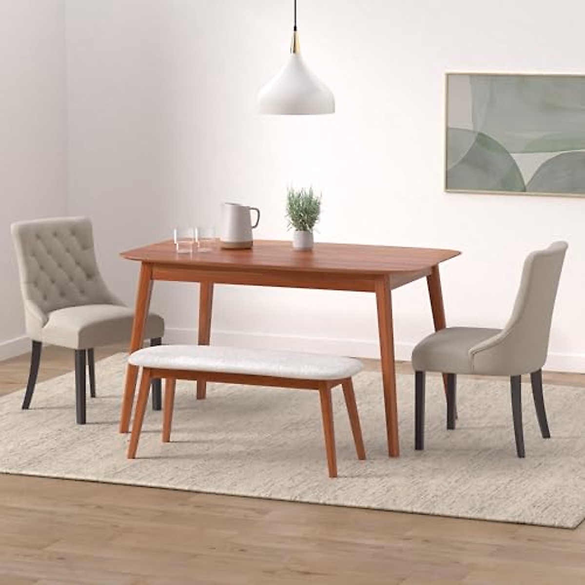 CHITA Farmhouse Tufted Dining Chairs, Modern Upholstered Chairs, Fabric High Back Dining Room Chairs Set of 2,Flax Beige