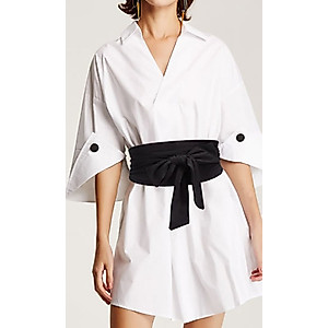 Aecibzo Women's Bowknot Self Tie Wrap Around Obi Waist Band Cinch Boho Waist Belt (Black)