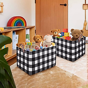 Funnewban Tropical Palm Leaf Storage Bin Basket Collapsible with Leather Handles Waterproof Canvas Storage Cube Box for Closet Toys Clothes Nursery Room Gift Basket