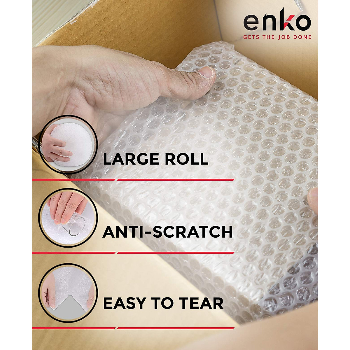 enKo (2 Pack) 12 inch x 72 feet Bubble Cushioning Wrap Roll Perforated 20 Fragile Sticker Labels for Moving Shipping Packing Boxes Supplies