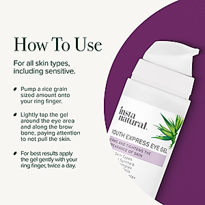 InstaNatural Youth Express Eye Gel, Natural Anti Aging Eye Cream, with Jojoba Oil, Amino Acids and Peptides, Hydrating & Brightening Under Eye Cream for Dark Circles, Softens Lines & Wrinkles