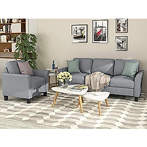 Harper & Bright Designs Living Room Furniture Set Single Armrest Sofa and 3-Seat Sofa Linen Fabric Upholstered Sofa Set, Grey