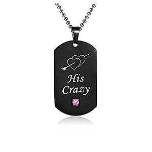 SunnyHouse Jewelry His & Hers Matching Set Titanium Stainless Steel His Crazy Her Weirdo Couple Pendant Necklace in a Gift Box (A PAIR)