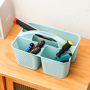 UUJOLY Plastic Portable Shower Caddy Basket Bucket, Cleaning Shower Basket with Handle Compartments Storage Basket Organizer for Bathroom Kitchen College Dorm Sink, Blue