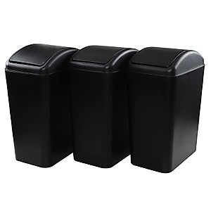 Melontray 3 Pack 4.5 Gallon Swing lid Garbage Can, Plastic Trash Bins for Office, Kitchen, Bathroom, Bedroom, Black
