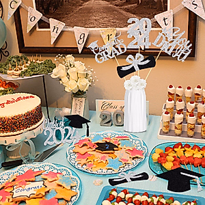 24 Pcs Graduation Centerpieces 2024 Silver, Graduation Centerpieces for Tables 2024 Silver Graduation Centerpiece Sticks for Graduation Party Decorations 2024 Silver