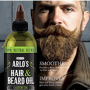 Arlo's Hair and Beard Oil with Castor Oil 8 oz. - Hair Oil, Mustache Oil and Beard Oil Growth