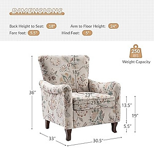 HULALA HOME Floral Accent Chair, Modern High Back Armchair with Wooden Legs, Comfy Wingback Chair Upholstered Accent Single Sofa Chair for Living Room & Bedroom, Jeacobean