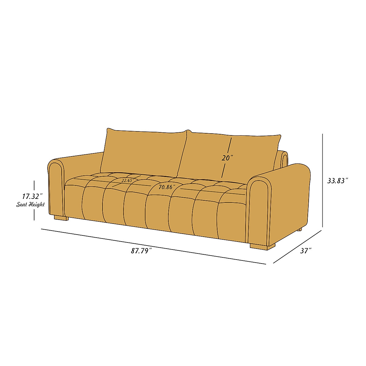 VANOMi 87" Loveseat Sofa, Comfortable Thick Cushion Living Room Couch, Easy-to-Install Apartment Sofa Couch, Boucle, Curry