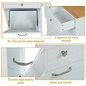 J-SUN-7 Double Tilt Out Trash Cabinet - Wooden Free Standing Kitchen Trash Can with 2 Hideaway Drawers, Multifunctional Trash Can Cabinet with Removable Cutting Board, White