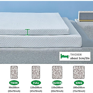 RASPIO Non-Slip Design Memory Foam Mattress Topper with Cover Foam Mattress Pad for Pressure Relief,Soft Bed Topper, with Removable Washable Cover(White 5cm,200x220cm)