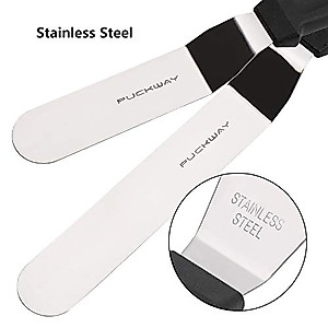 PUCKWAY Angled Icing Spatula, Stainless Steel Offset Spatula, Cake Spatula Set of 2 Black 6, 8 inch Blade