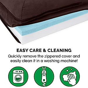 Furhaven Medium Cooling Gel Foam Dog Bed Two-Tone Faux Fur & Suede L Shaped Chaise w/ Removable Washable Cover - Espresso, Medium