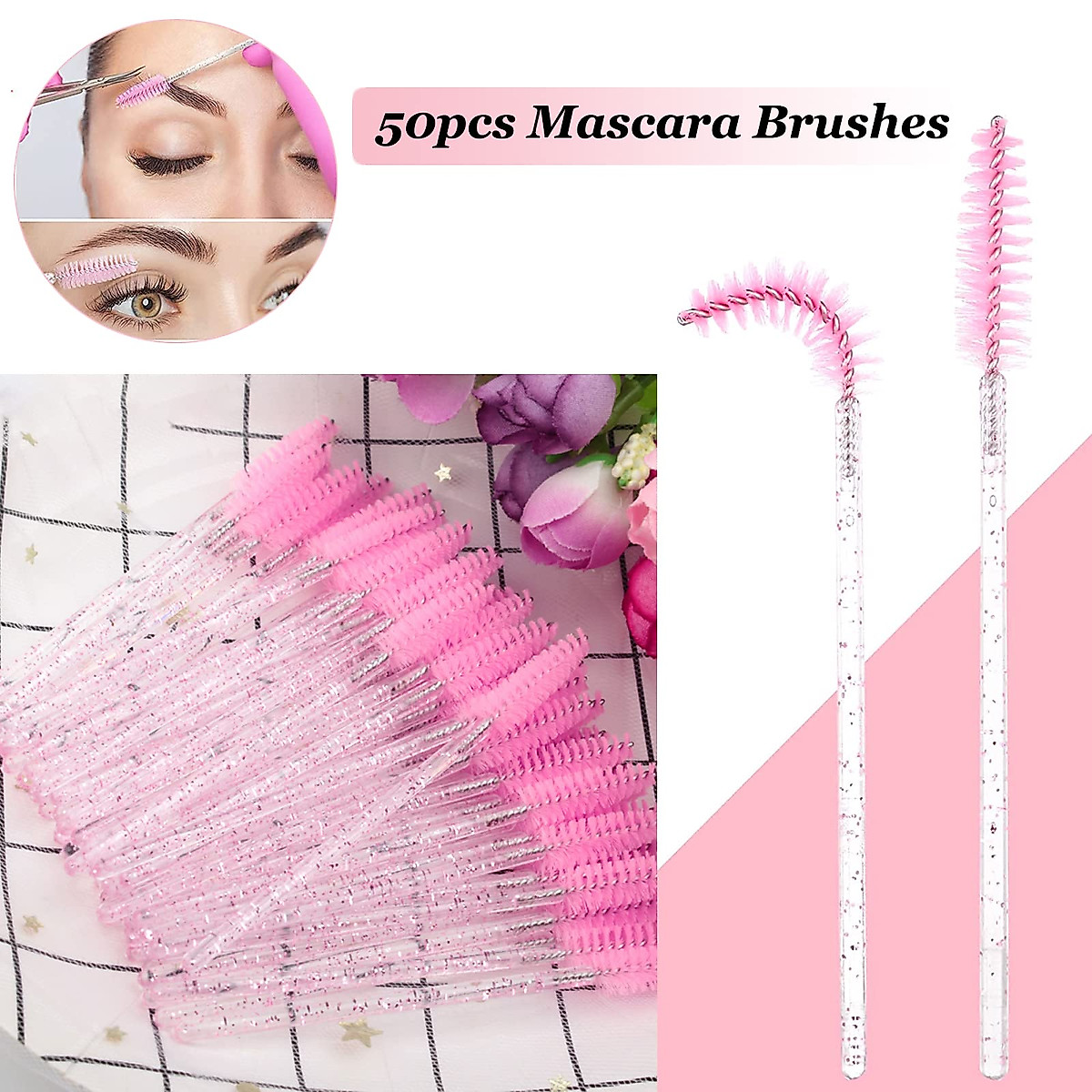 AREMOD Eyelash Extension Supplies with USB Air Conditioning Blower Lash Fan 50 Lash Shampoo Brush 1 Nose Blackhead Facial Cleaning Brush 1 Plastic Wash Bottle(Pink)