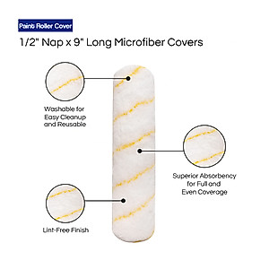 Pro Grade - Paint Roller Covers - 1/2 X 9 Inch Microfiber 5 Pack