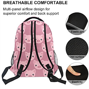 ZZKKO Cartoon Animal Pig School Backpacks Book Bag for Boys Girls Travel Hiking Camping Daypack Work Laptop Backpack Pink