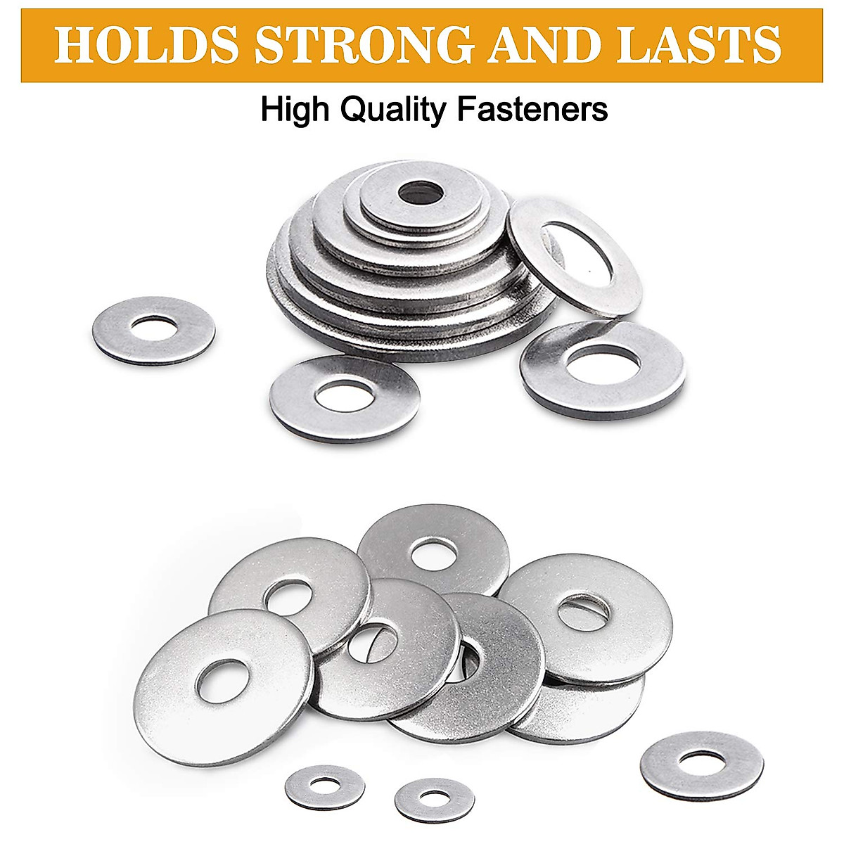 VIGRUE 304 Stainless Steel Flat Washers Set Washers Hardware Assortment 225 Pieces -15 Sizes M3 M4 M5 M6 M8 M10 M12