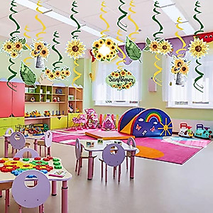 UOMNICUE 30 PCS Yellow Sunflower Hanging Foil Swirls Ceiling Streamers Wall Decor Party Supplies for Kids Birthday Baby Shower Spring Summer Flower Themed Party Decoration