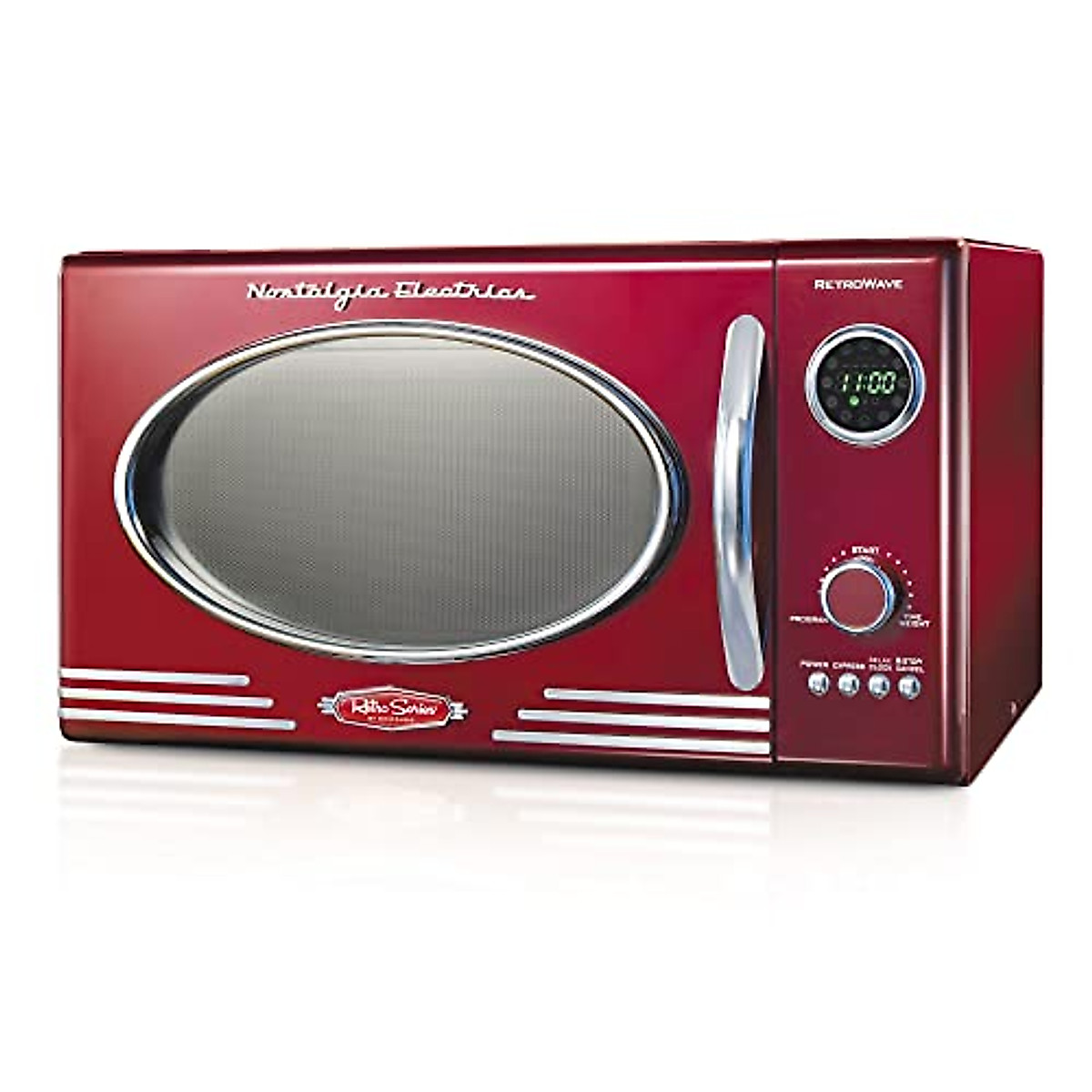 Nostalgia Retro Countertop Microwave Oven - Large 800-Watt - 0.9 cu ft - 12 Pre-Programmed Cooking Settings & Retro 3-in-1 Family Size Electric Breakfast Station, Non Stick Die Cast Grill/Griddle