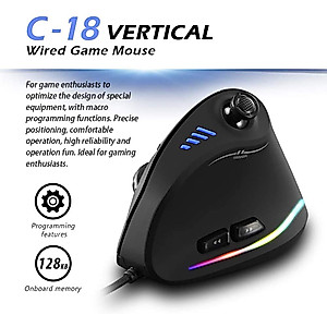 zelotes Wired Gaming Mouse with Joystick,10000DPI,11 Programmable Buttons,Vertical Ergonomic Mouse,USB Optical Computer mouse,PC Gaming Mouse for Laptop,PC,Black