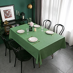 Pioggia Vinyl Tablecloth with Flannel Backing Rectangle Waterproof Oil-Proof Plastic Table Cloth Wipeable PVC Table Cover for Indoor and Outdoor (Dark Green, 60 x 84 Inch)