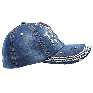 Elonmo Bling Rhinestone Hats,I Love Jesus Design Womens Baseball Cap Golf Hat Jeans Wash Denim Adjustable (Color A)