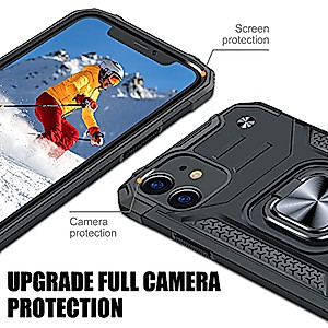 JAME Designed for iPhone 11 Case with Screen Protector [2PCS], Military-Grade Drop Protection, Protective Phone Case Cover, Car Mount Ring Kickstand Shockproof Bumper Case for iPhone 11 6.1 Inch Black