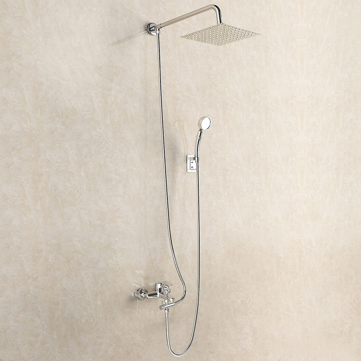 HEILAIYI Shower Head Refit, Refit Shower Set, Retrofit Shower Set, Modifyied Shower Set,Hand Shower Refit into Overhead Shower,10 Inch Rain Shower Head Connect to Faucet with Hose & Shunt Valve