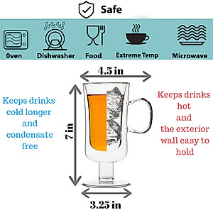 BTaT- Irish Coffee Mug, Coffee Glass, Set of 4 (10oz, 300ml), Double Wall Glass Irish Coffee Cup, Tea Cups, Latte Cups, Glass Coffee Mug, Beer Glasses, Latte Mug, Clear Mugs, Christmas Gifts