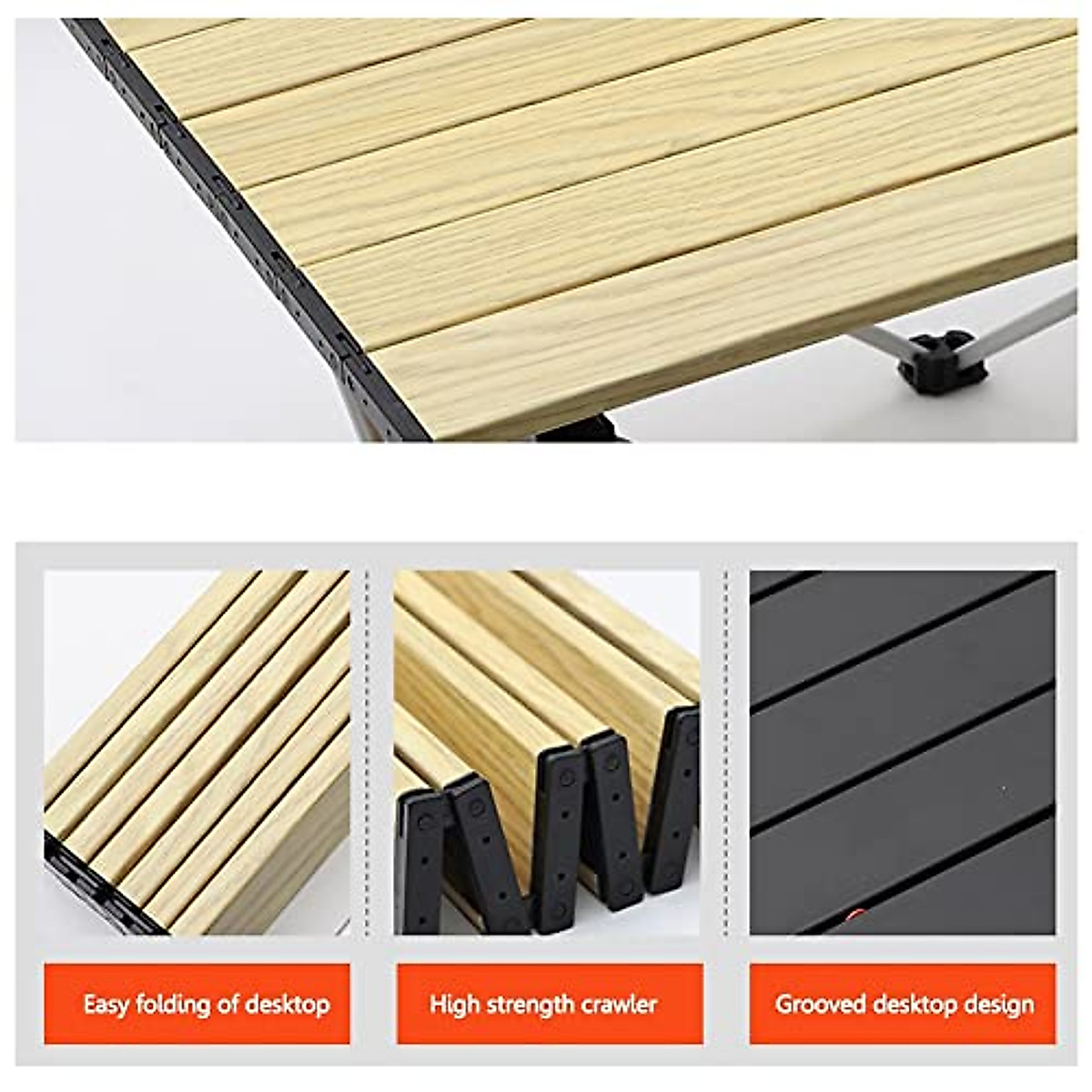 MASNLYE Camping Table Portable Foldable Wood Grain Table for Outdoor Picnic Barbecue Tours Ultralight Folding Table Dining Desk for Fish