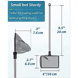 Pawfly 4 Inch Aquarium Fish Net with Telescopic Stainless Steel Handle Small Square Net with Soft Fine Mesh Sludge Food Residue Wastes Skimming Cleaning Net for Fish Tanks Small Koi Ponds and Pools
