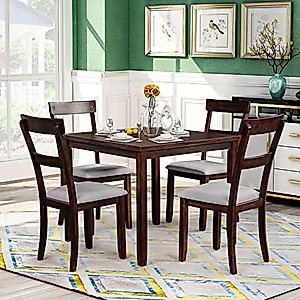 Merax 5-Piece Rectangular Wood Table Set with 4 Chairs for Kitchen and Dining Room, Walnut_1