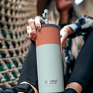 asobu Sippy Double Wall Stainless Steel 20 Ounce Tumbler with Silicone Flexible Straw, 20 Ounces (Pastel Teal)