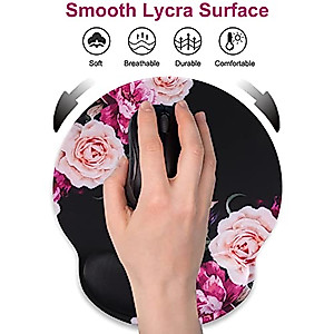 iLeadon Mouse Pad Wrist Support, Ergonomic Mouse Pad with Wrist Rest, Non-Slip Rubber Base Memory Foam Mousepad for Home Office Computer, Laptop, Easy Typing & Pain Relief, Adorable Peony Flower