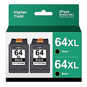 64XL Black Ink Cartridge High Yield Remanufactured Ink Replacement for HP Ink 64 64 XL for Envy Photo 7858 7855 7155 6255 6252 7120 6232 7158 7164 Envy 7255e 7955e 7958e Tango X Printer (2 Black)