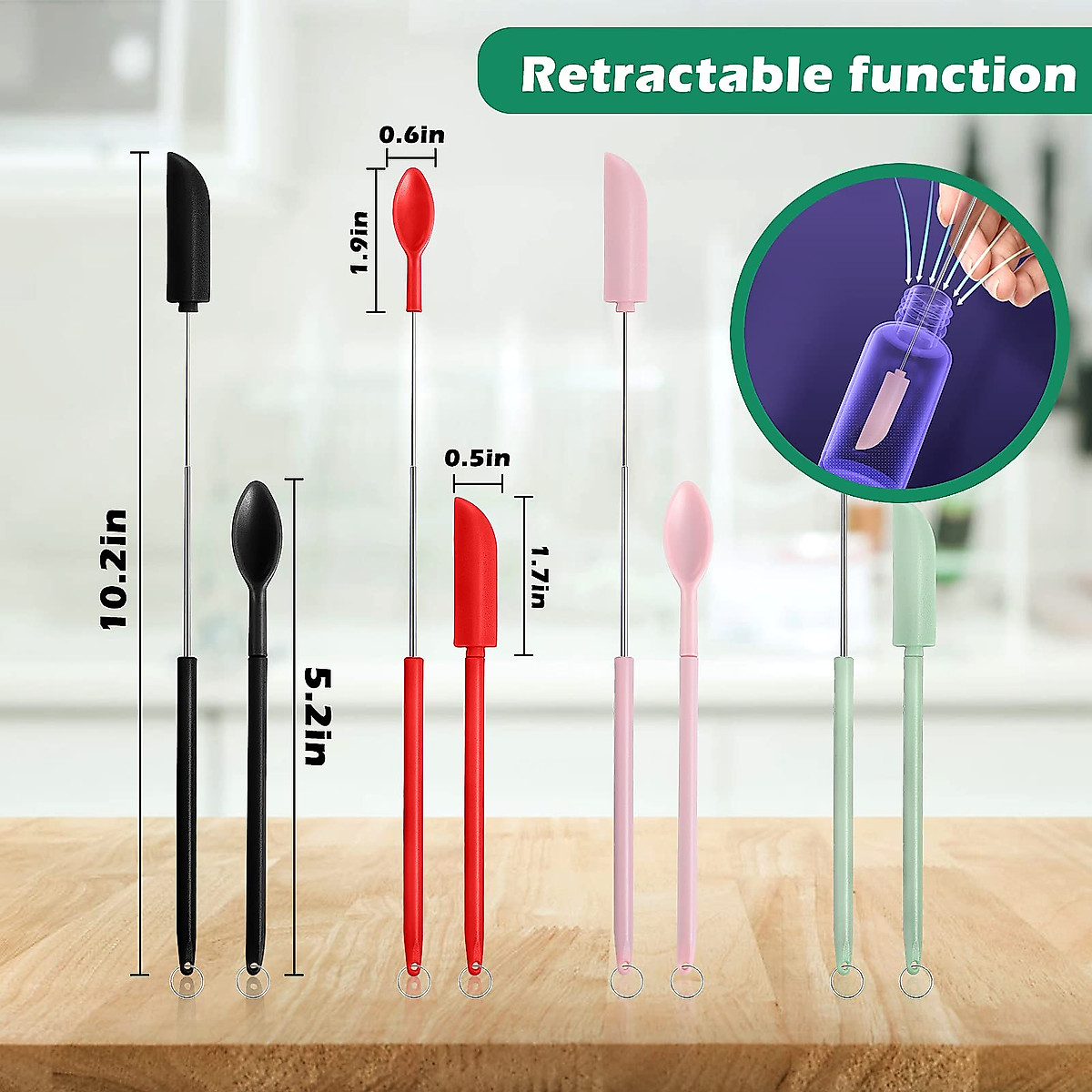 Vodolo 8 PCS Silicone Telescopic Spatula and Spoon for Makeup Mixing Palette Mini Makeup Spatulas To Get Last of Makeup Out, Beauty Cosmetic Spatula Make Up Spatula Tool