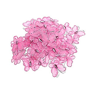 Kisangel 50Pcs Sheer Mesh Wire Glitter Butterfly Gem- Studded Fake Butterfly DIY Butterfly Craft for Wedding Decoration (Pink)