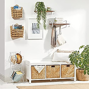 mDesign Woven Hyacinth Hanging Wall Mount Storage Organizer Basket - Rustic Hangable Mounted Market Baskets for Kitchen, Bathroom, Shelf - Holds Floral, Food, and Mail - Set of 2 - Natural/Tan